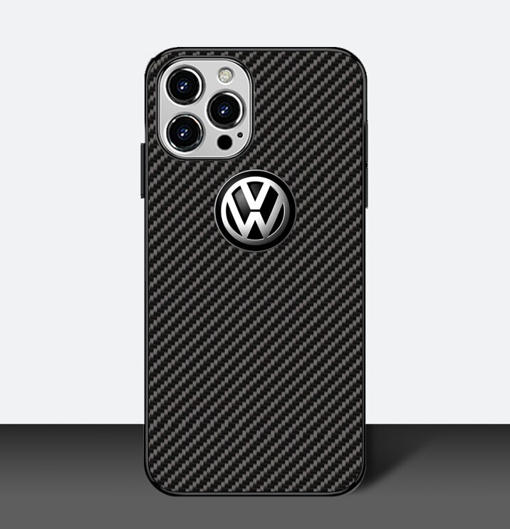 VW Black Tempered Glass Carbon Fiber Case – CarFansZone